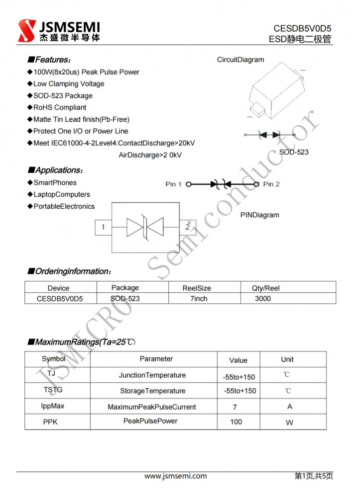 CESDB5V0D5 datasheet page 1