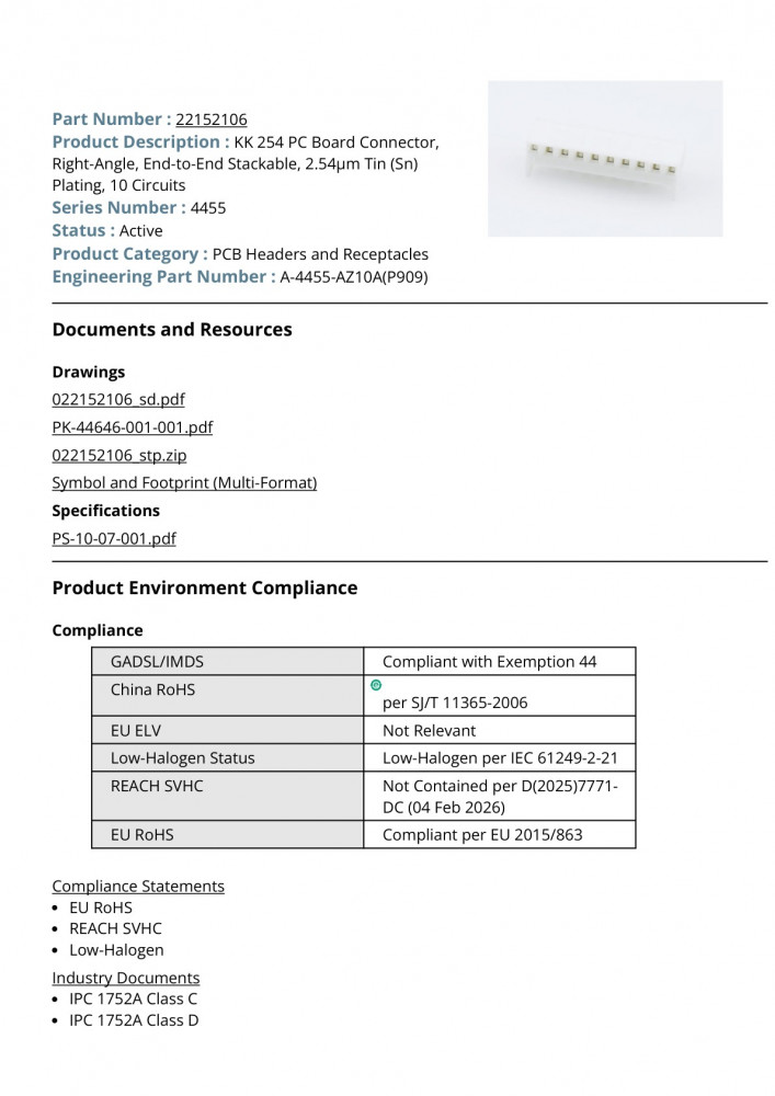 MOLEX 22152106 product document preview, page 1