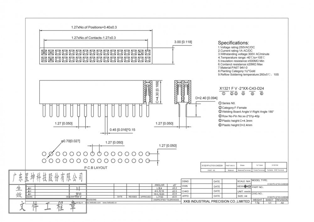 XKB Connection X1321FV-2x25-C43D24 technical document