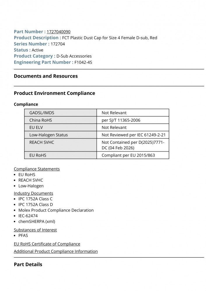 MOLEX 1727040090 technical document page 1