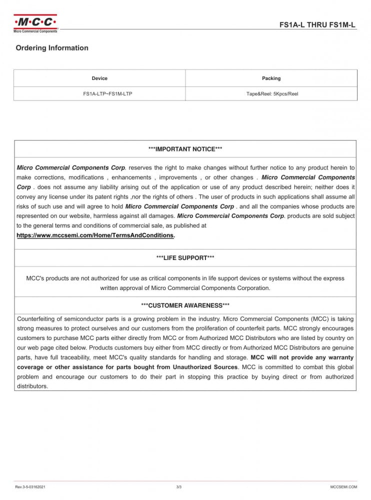 MCC FS1D-LTP datasheet page 3