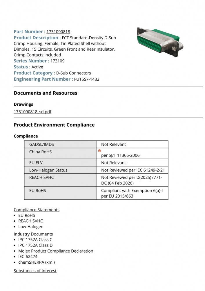 MOLEX 1731090818 drawing page 1