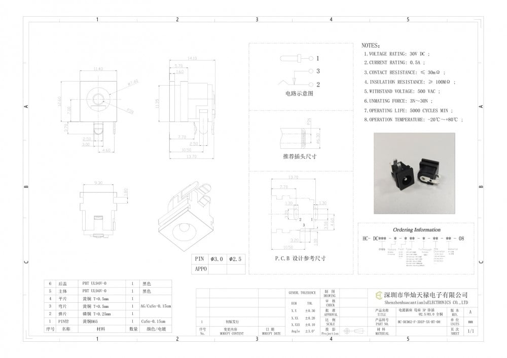 HCTL HC-DC062-F-3DIP-3.0-HT-08 technical drawing