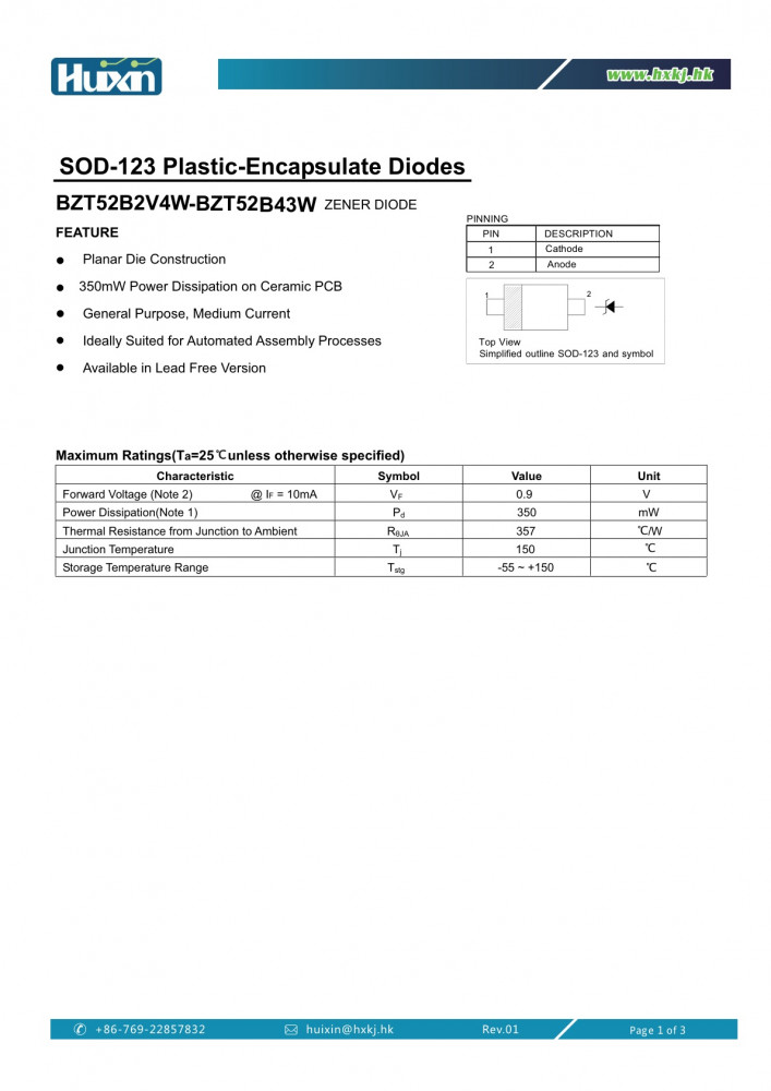 BZT52B5V6W datasheet page 1