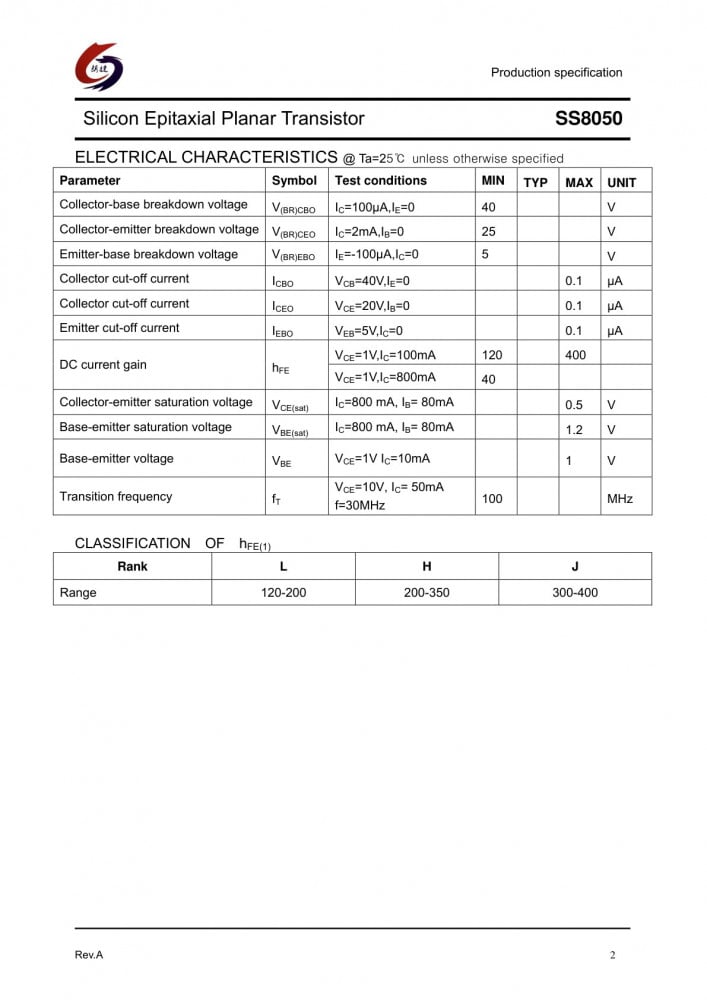 SS8050 datasheet page 2