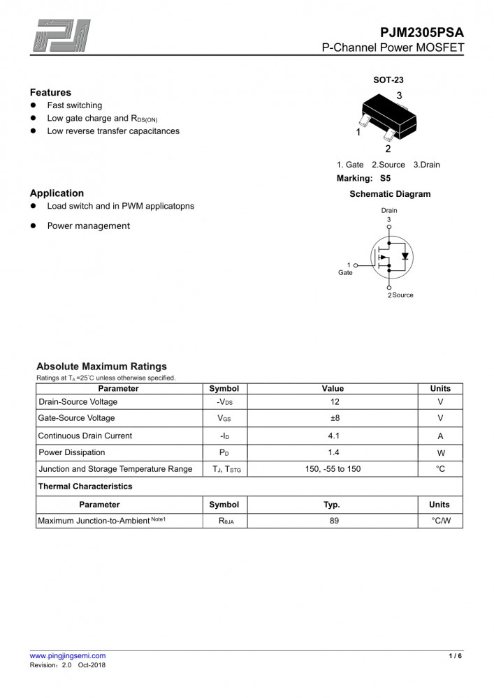 PJM2305PSA datasheet page 1