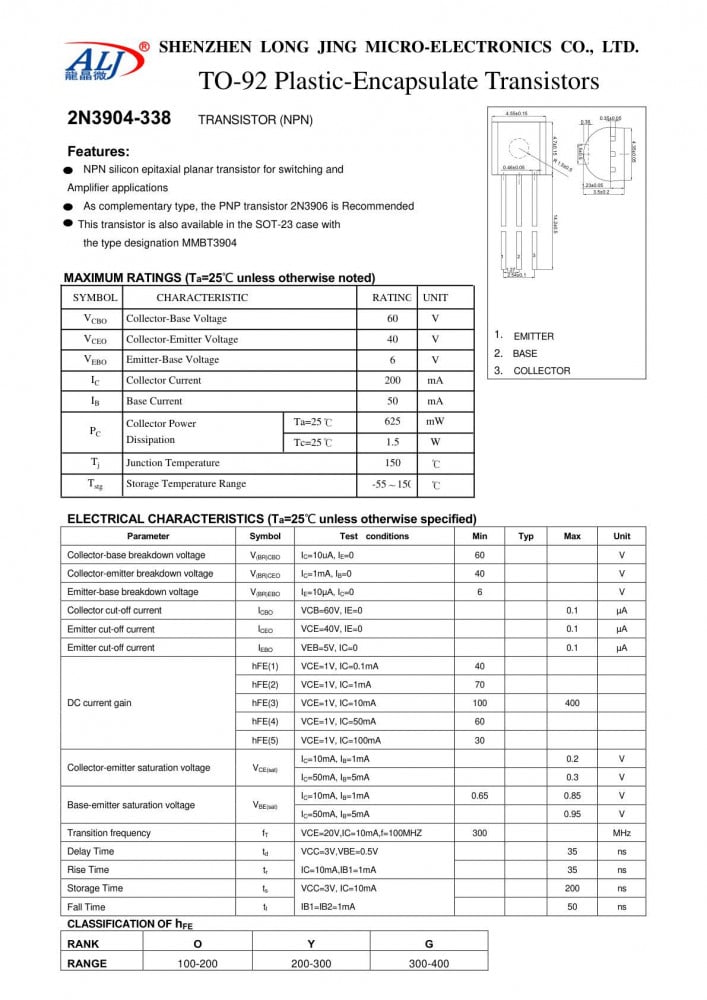 2N3904-338 ALJ datasheet page 1