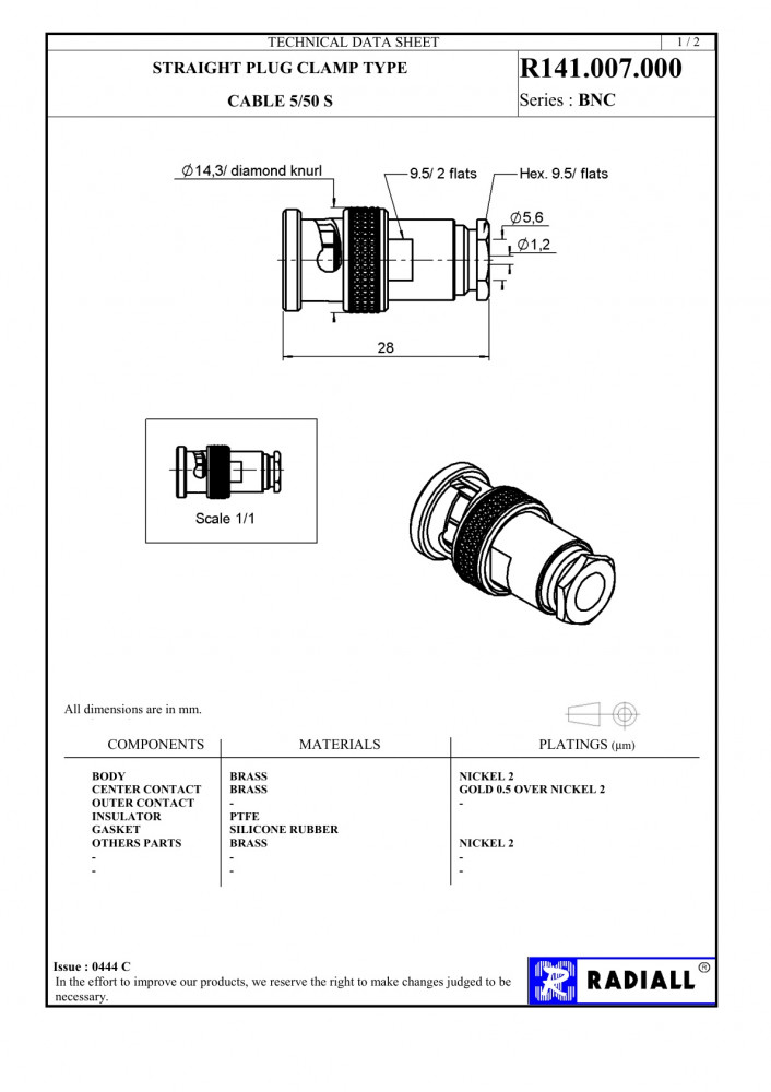 Radiall R141007000 technical datasheet, page 1