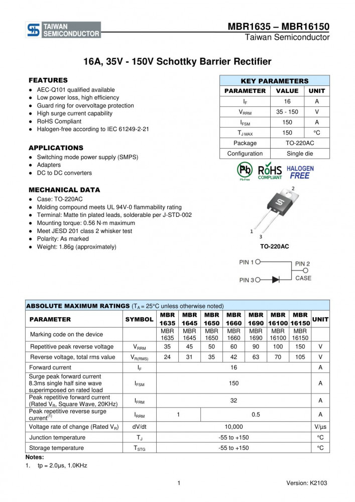 MBR16100 technical document page 1