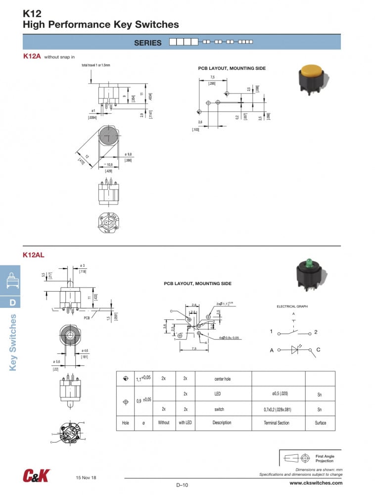 C&K K12 series datasheet page 2