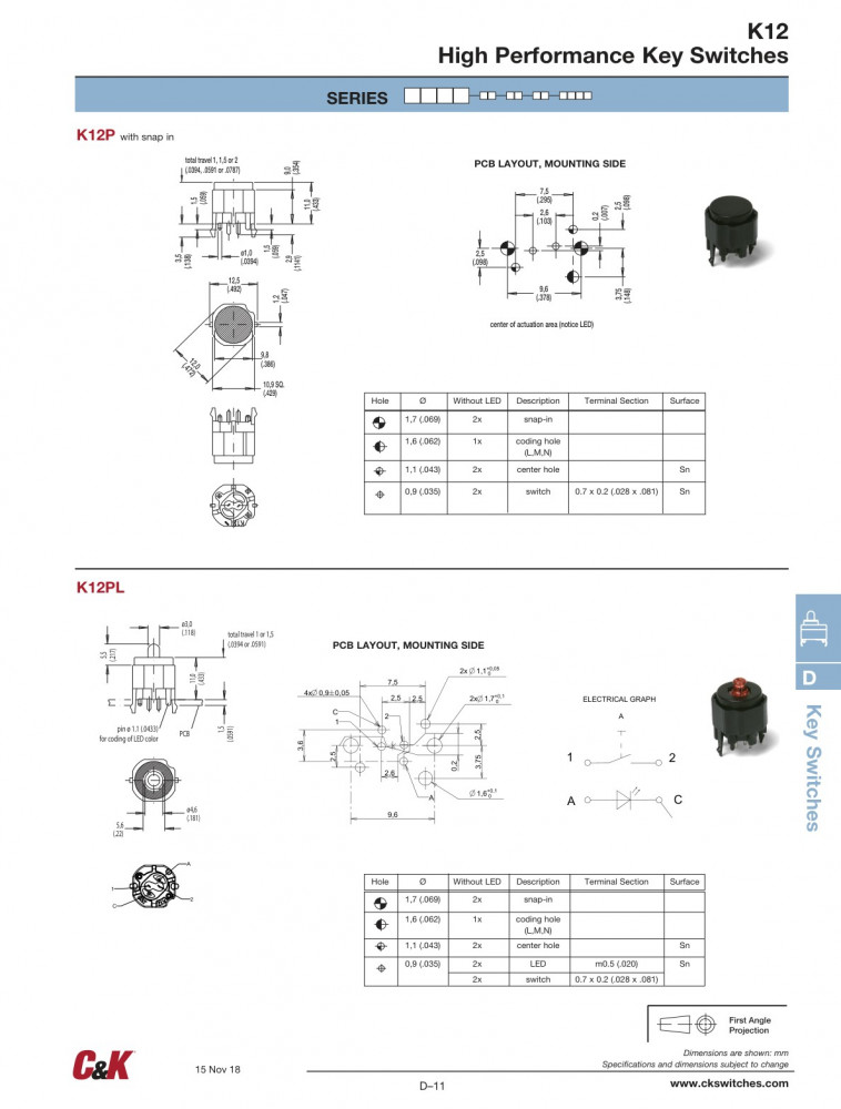 C&K K12 series datasheet page 3