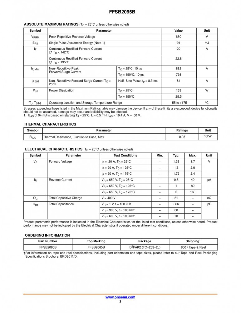 FFSB2065B datasheet page 2