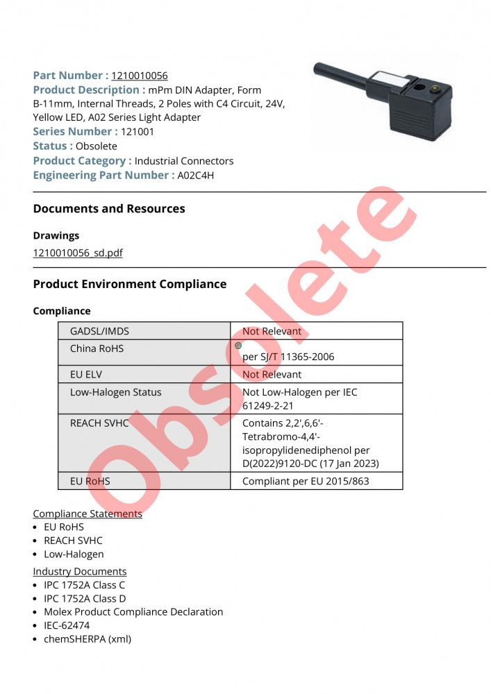MOLEX A02 adaptor drawing page 1