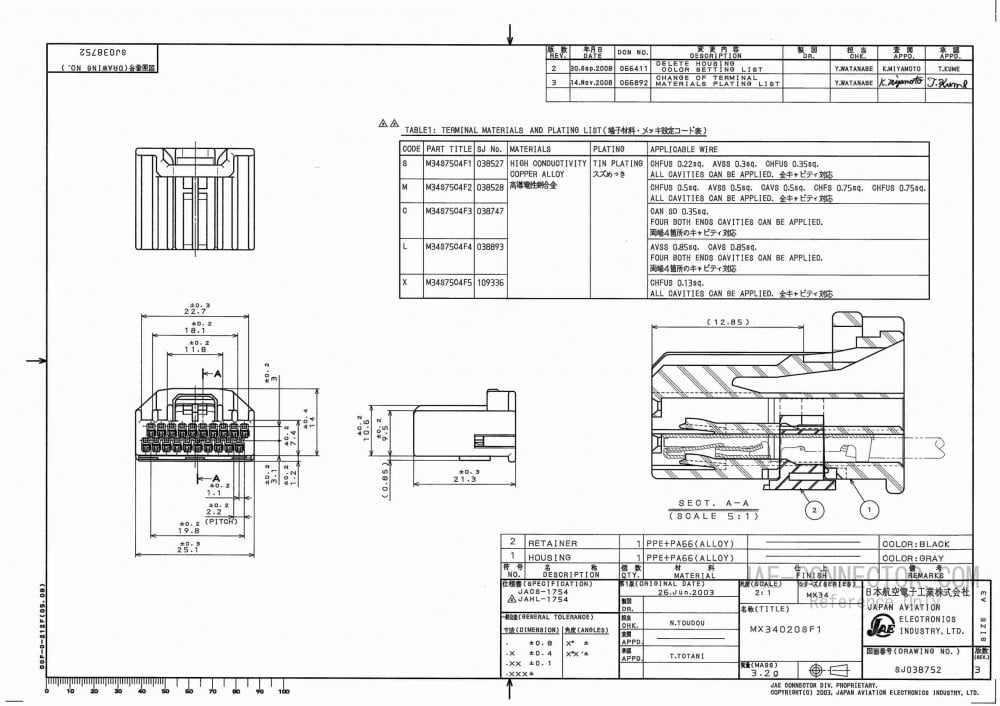 JAE MX34020SF1 technical drawing