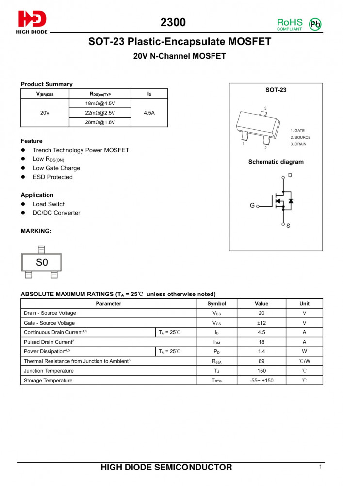 High Diode 2300 datasheet page 1