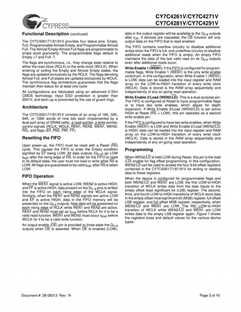 CY7C4291V-15JC datasheet page 3