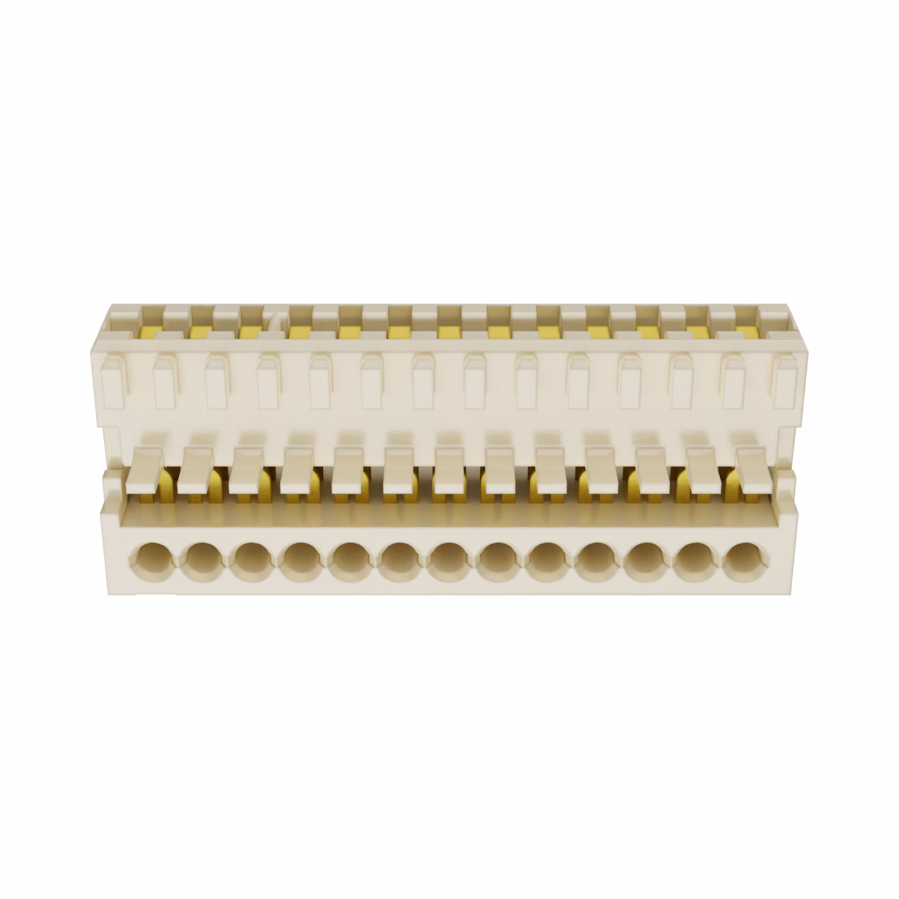 Appli-Mate RAST 2.5 Connector, 2.50mm Pitch, Female, 13 Circuits, Polarizing Rib Between 3/4, Locking Pips, Slotted Endwalls, Brown Color Stripe, Gold Plating for sale