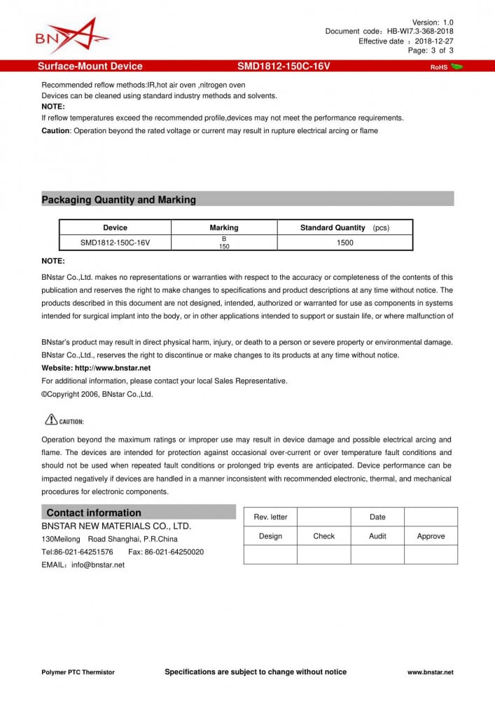 BNstar SMD1812-150C-16V datasheet page 3