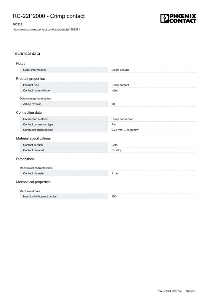Phoenix Contact 1603321 technical document page 2