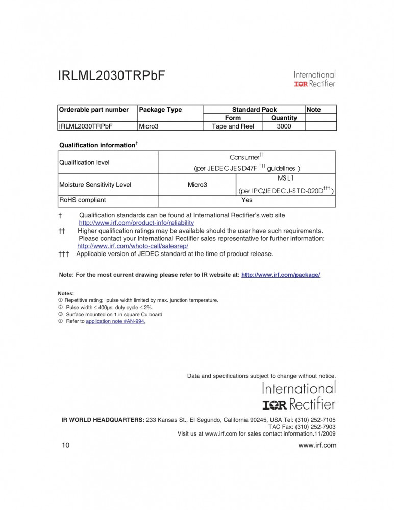 IRLML2030TRPBF datasheet page 10