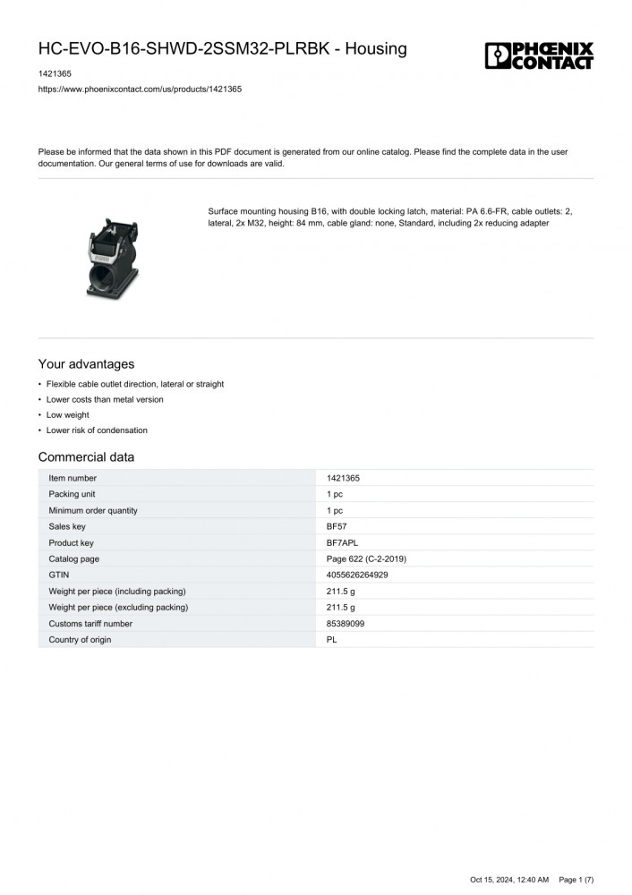 Phoenix Contact 1421365 technical document page 1
