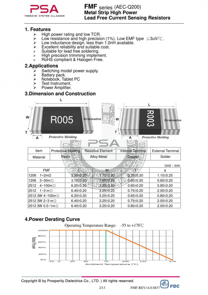PSA FMF series specification page 3