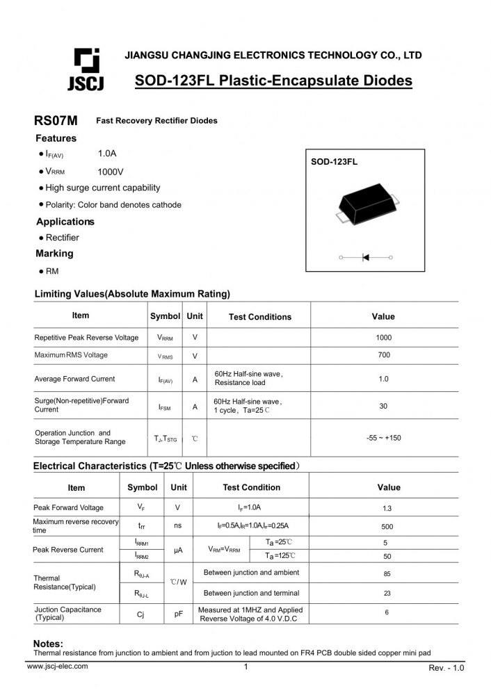 RS07M datasheet page 1