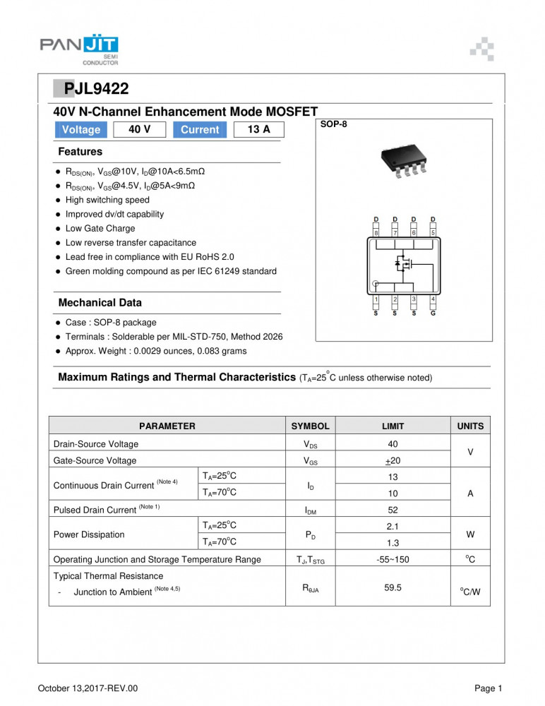 PJL9422 datasheet page 1