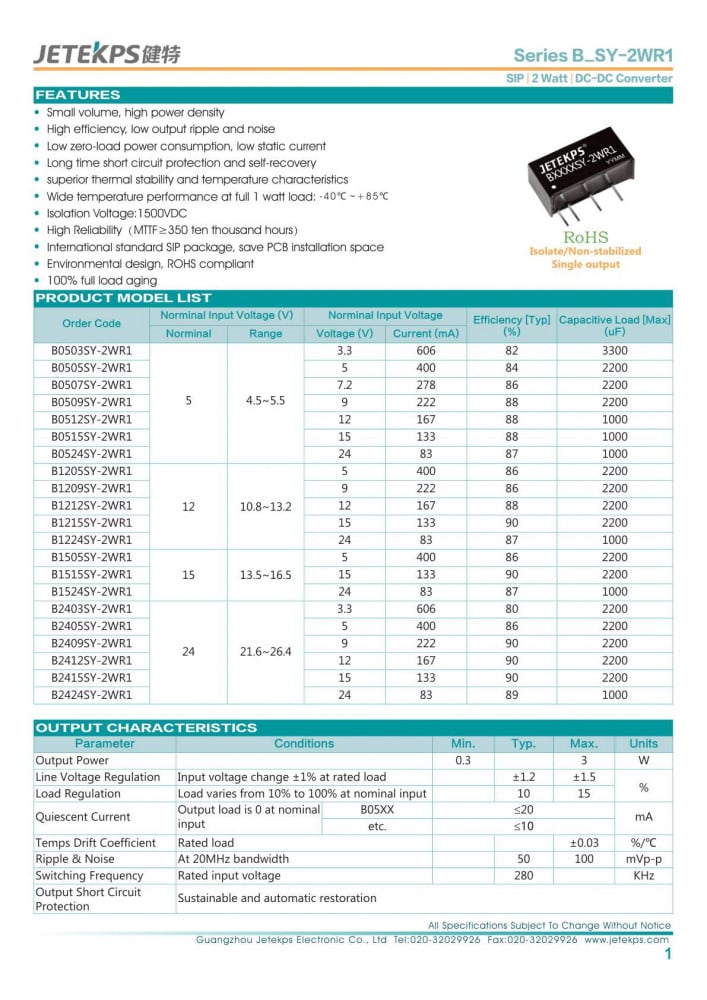 JETEKPS B2409SY-2WR1 datasheet page 1