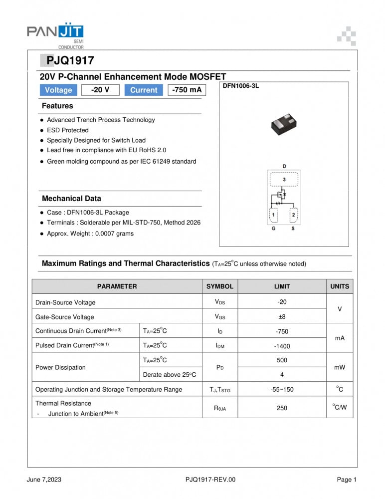 PJQ1917 datasheet page 1