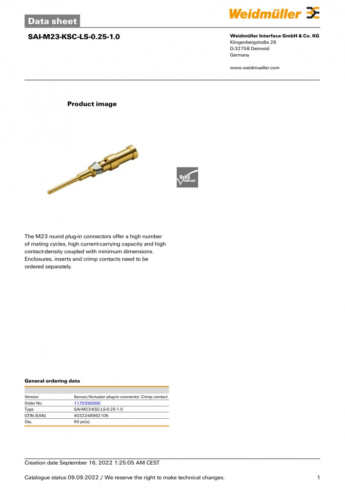 WEIDMULLER 1170390000 technical document page 1