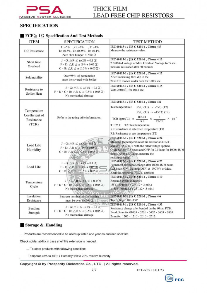PSA FCF series datasheet page 8