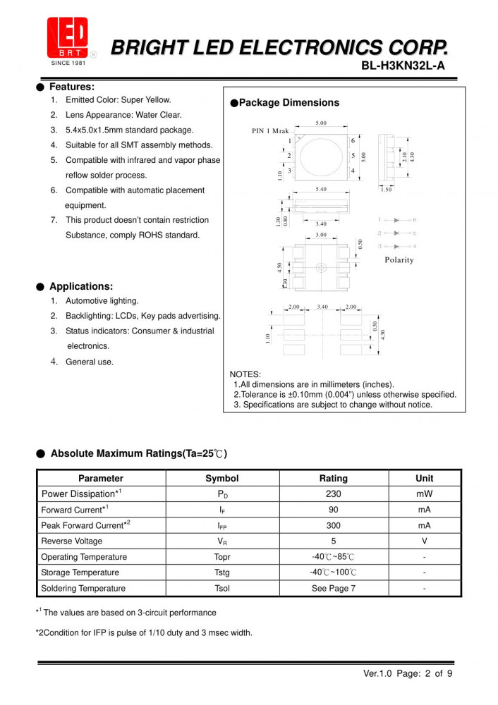 BL-H3KN32L-A product documentation page 1