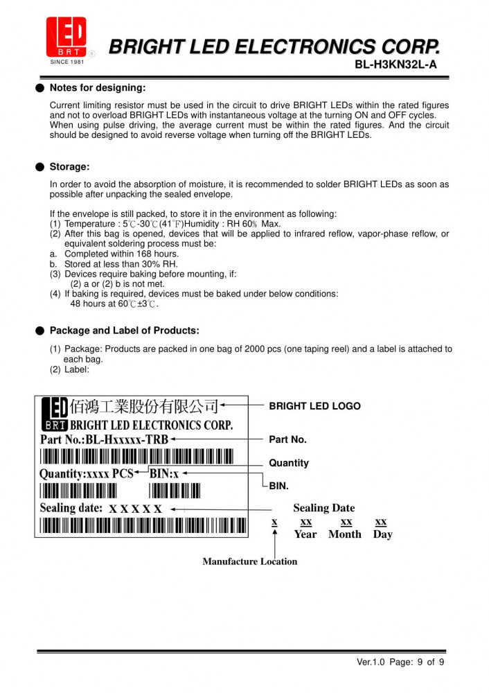 BL-H3KN32L-A product documentation page 8