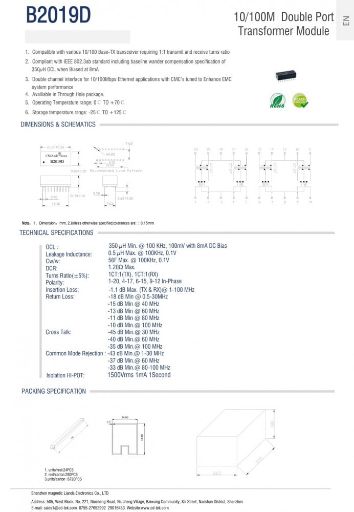 CND-tek B2019D technical document preview