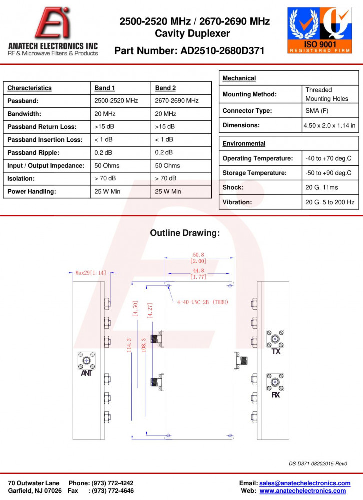 AD2510-2680D371 outline drawing and mechanical information