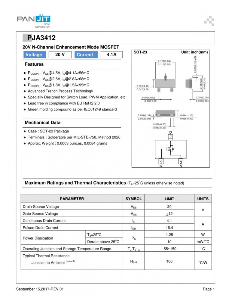 PJA3412 datasheet page 1