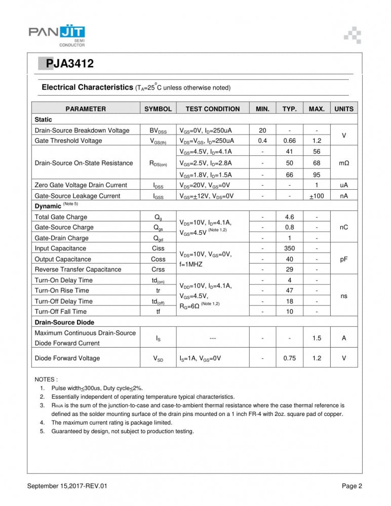PJA3412 datasheet page 2