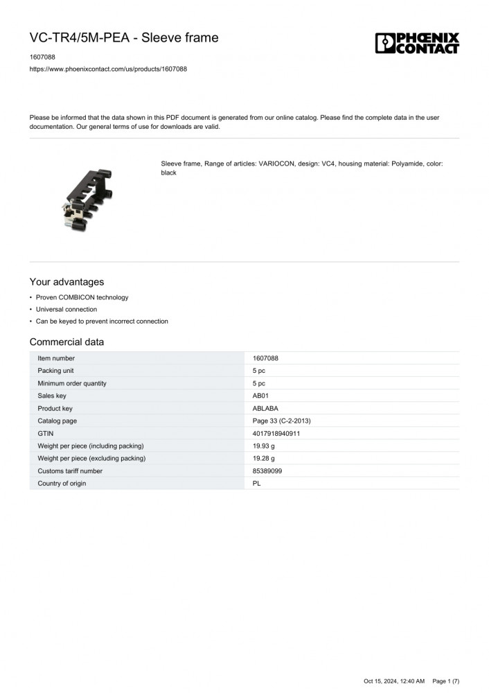 Phoenix Contact 1607088 technical document page 1