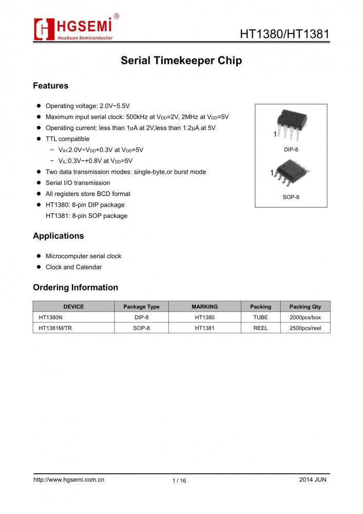 HT1381 datasheet page 1
