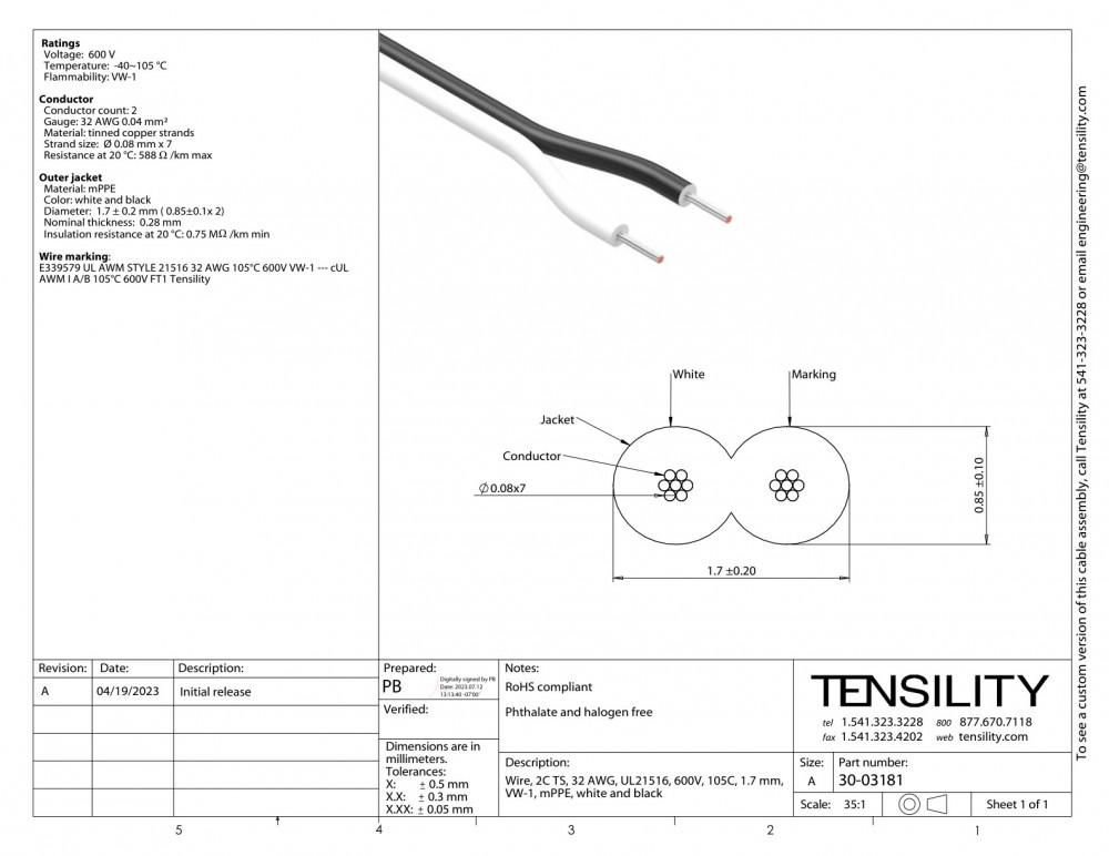Tensility 30-03181 product drawing and specification sheet
