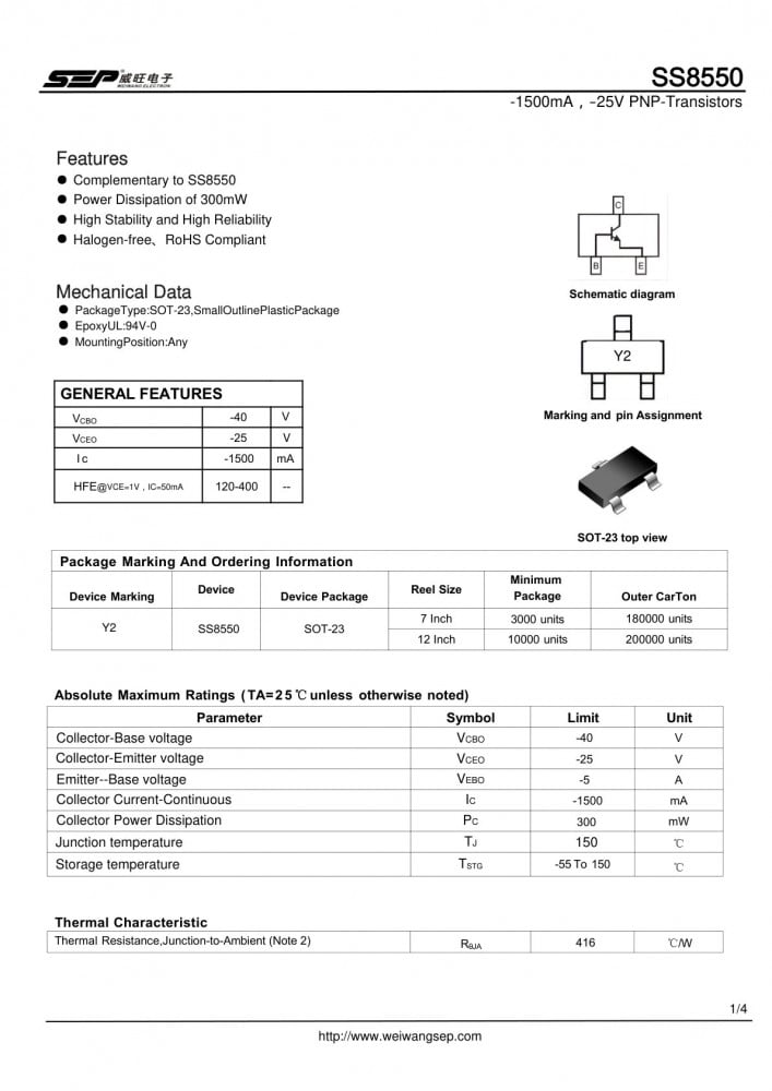 SEP SS8550 datasheet page 1