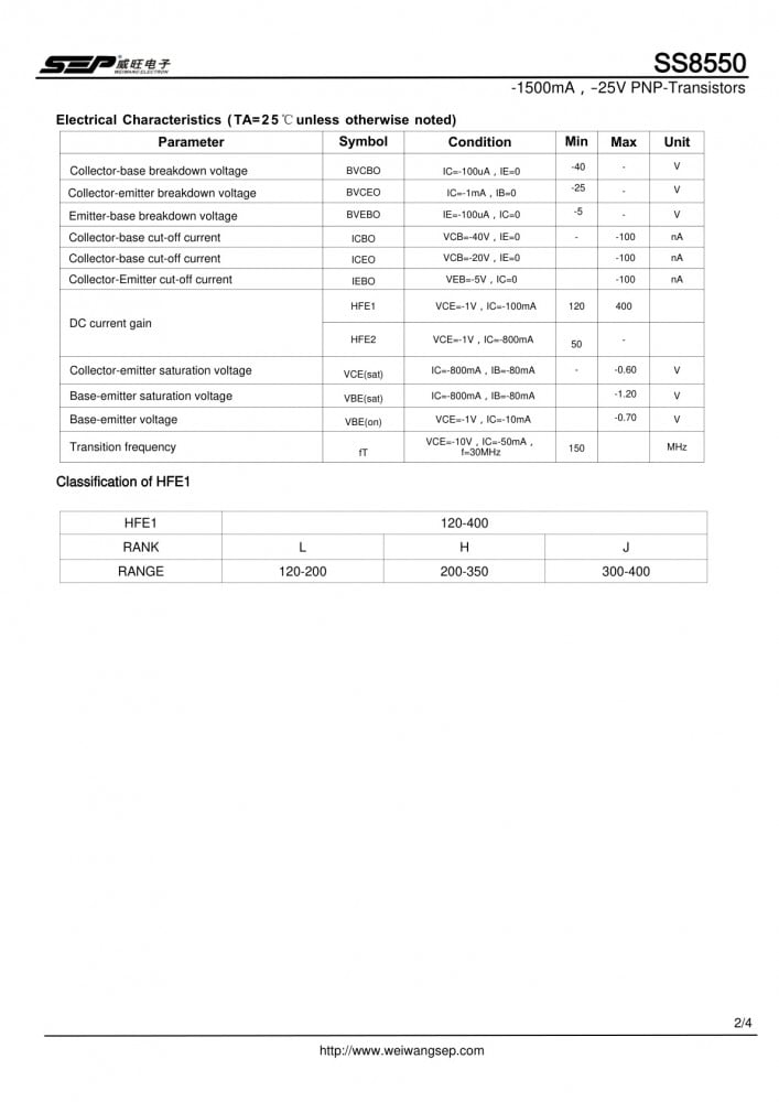 SEP SS8550 datasheet page 2