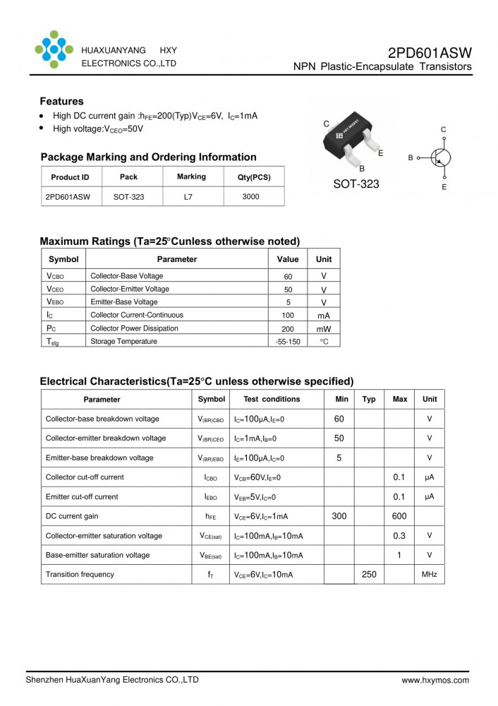 2PD601ASW-HXY datasheet page 1