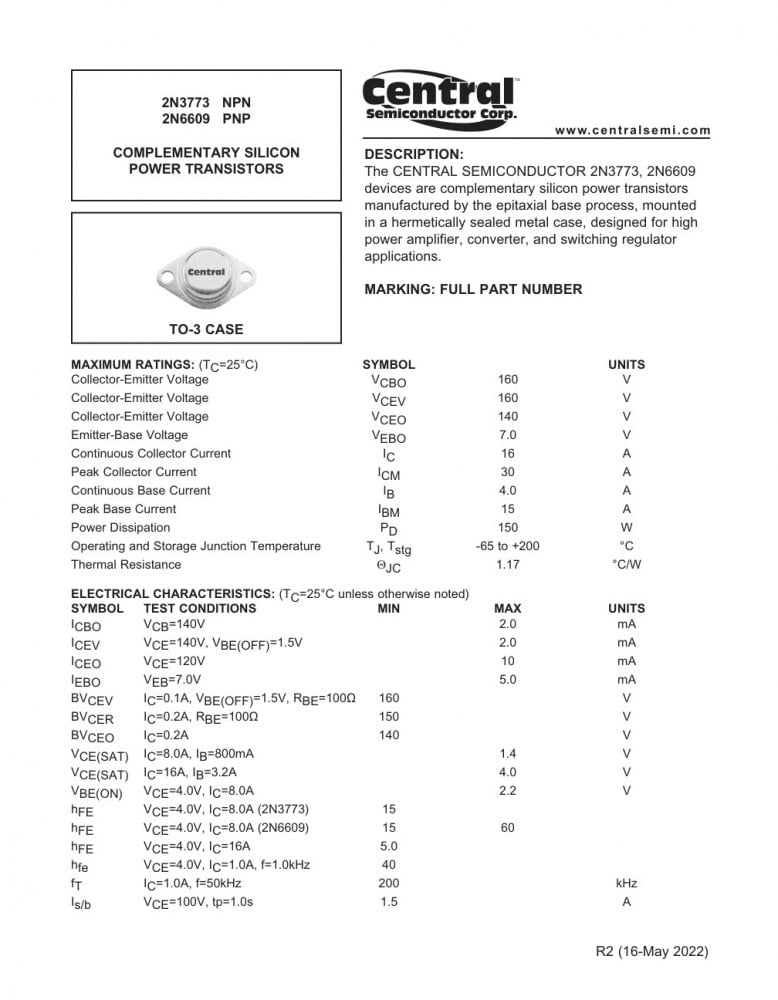 2N3773 datasheet page 1