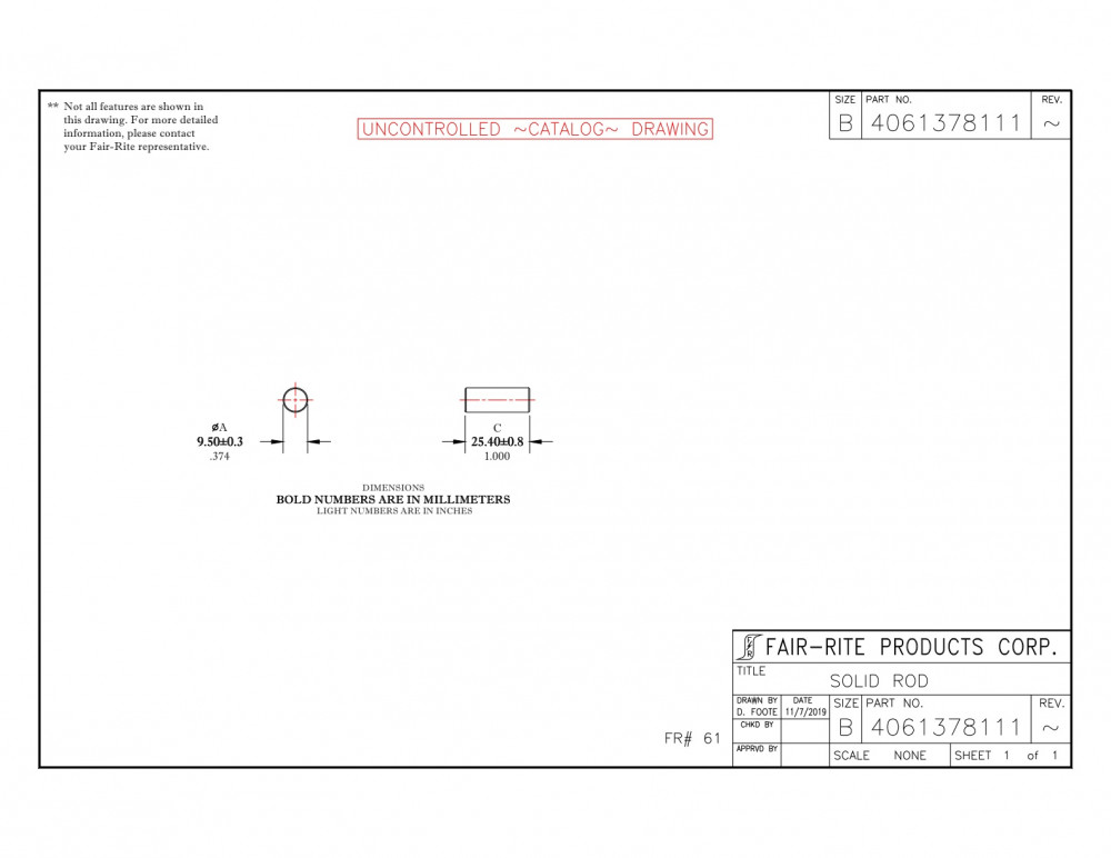 Fair-Rite 4061378111 technical drawing