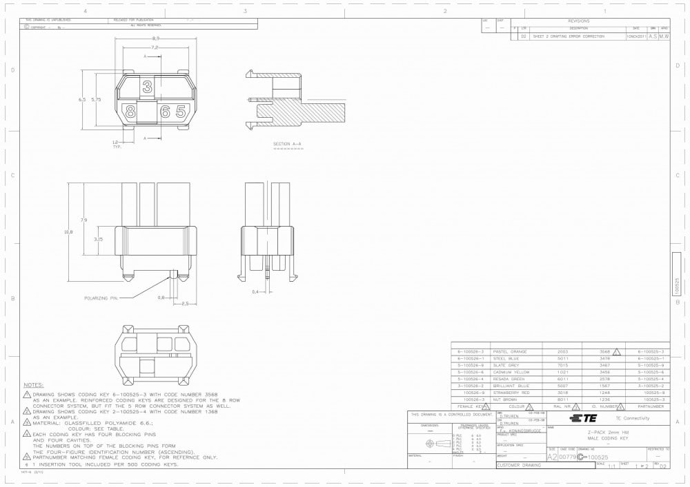 TE Connectivity 5-100525-3 drawing page 1