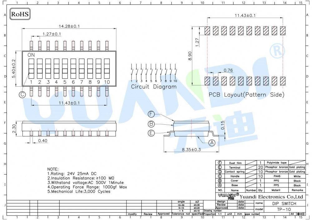 YUANDI TP-10 technical document page