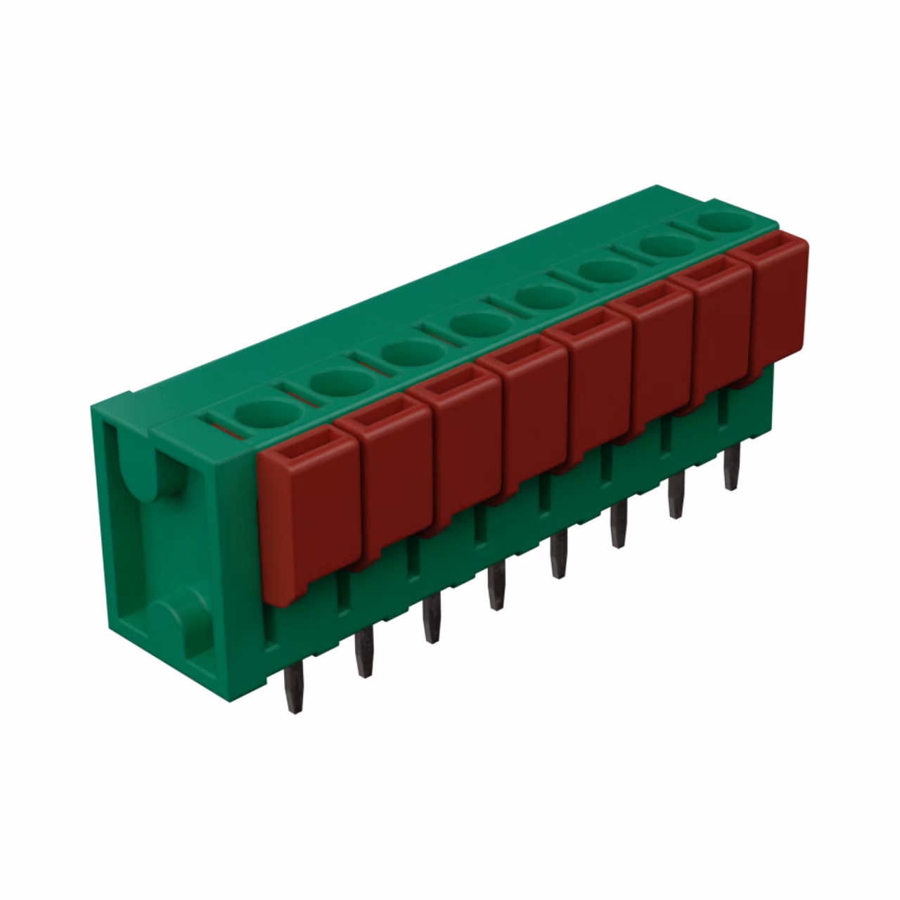 5.00mm Pitch, Eurostyle Fixed-Mount Push-Button Terminal Block, Vertical, 10A, 22-14 AWG, Green, 8 Circuits for sale