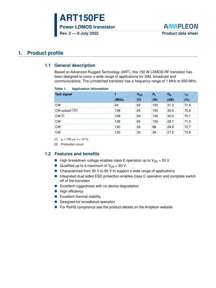ART150FEU datasheet page 1